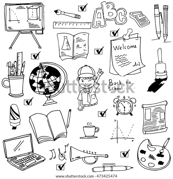 School Object Hand Draw Doodles Vector Stock Vector (Royalty Free ...