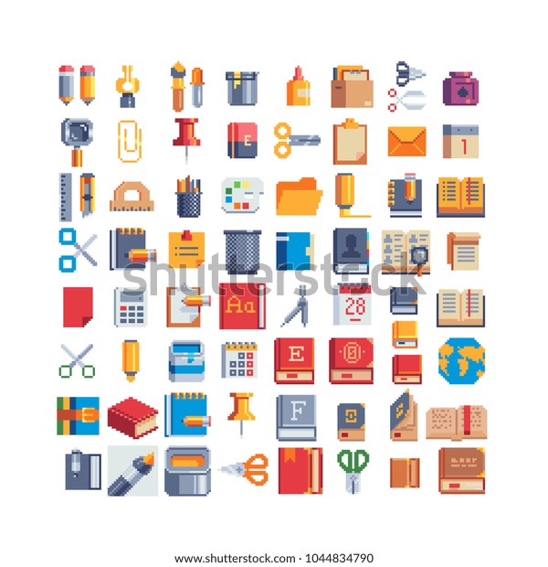 School Stationery Pixel Art 80s Style: vector de stock (libre de ...