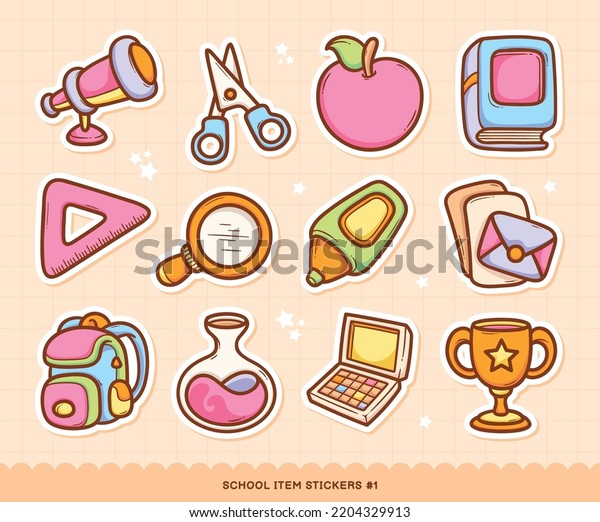 School Stickers Doodle Color Vector Collection Stock Vector (Royalty ...