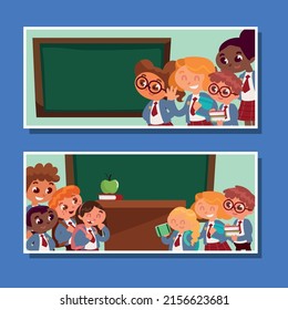 School Students Banner Horizontal Shape Stock Vector (Royalty Free ...