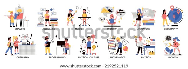 School Subject Set Drawing Languages Symbols 库存矢量图（免版税）2192521119 ...