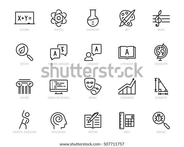 School Subjects Vector Icon Set Thin Stock Vector (Royalty Free) 507711757