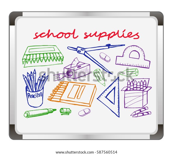 School Supplies Hand Drawn On Flip Stock Vector (Royalty Free ...