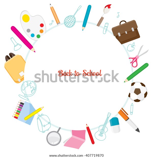 School Supplies Icons On Circle Frame Stock Vector (Royalty Free ...