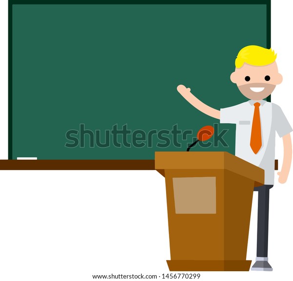 School Teacher Stands Near Blackboard Lecturer Stock Vector Royalty
