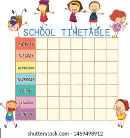 School Time Table Doodle Children Illustration Stock Vector (Royalty ...