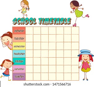 School Time Table Doodle Girls Illustration Stock Vector (Royalty Free ...