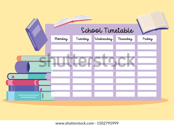 School Timetable Books Over Yellow Background Stock Vector (Royalty ...