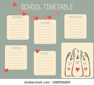School Timetable Cartoon Funny Rabbits Stock Vector (Royalty Free ...