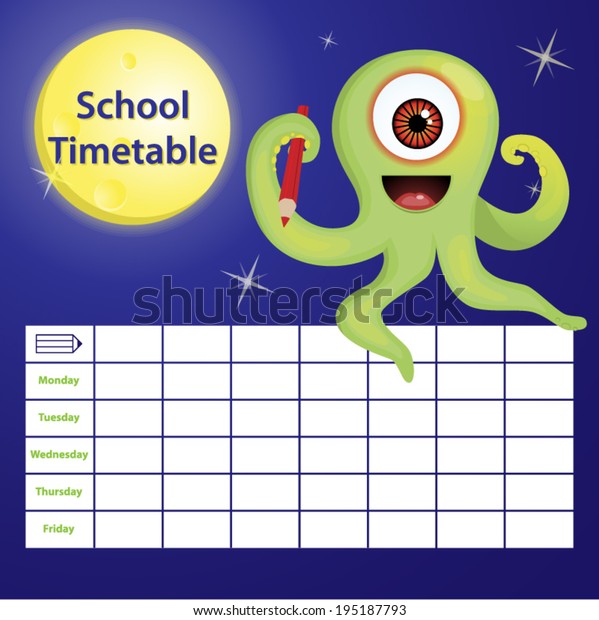School Timetable Cartoon Monster Moon: เวกเตอร์สต็อก (ปลอดค่าลิขสิทธิ์ ...