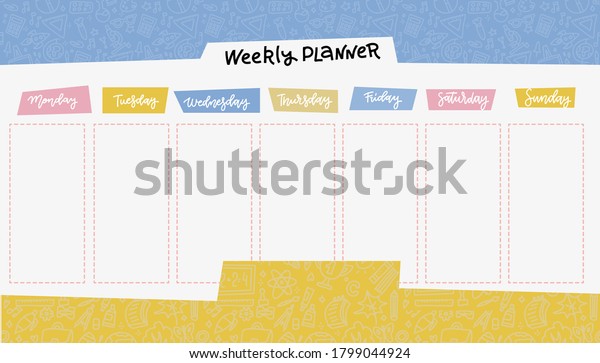 School Timetable Doodle School Supplies Drawing Stock Vector (Royalty ...