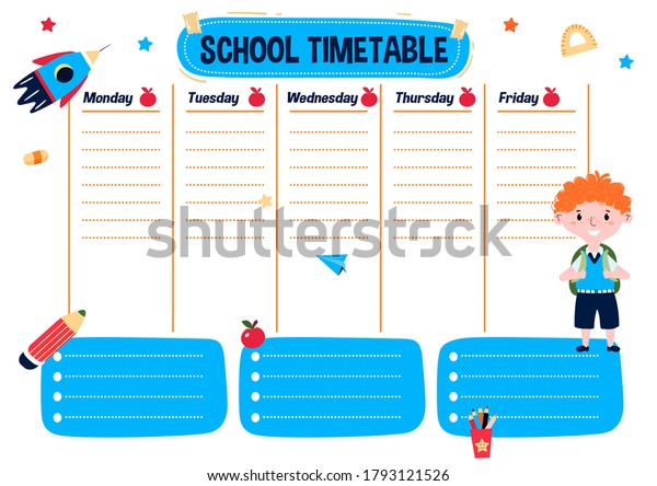 School Timetable English Day Week Cartoon Stock Vector (Royalty Free ...