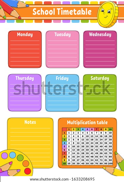 School Timetable Multiplication Table Education Children: vector de ...
