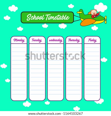 School Timetable Page Kids Students Stock Vector (Royalty Free ...