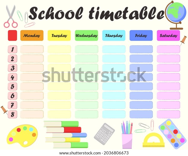 School Timetable Planner Pupils Week Vector Stock Vector (Royalty Free ...