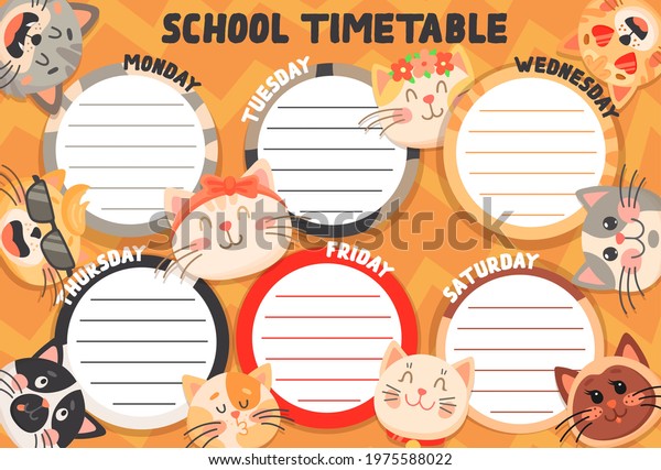 School Timetable Schedule Funny Cats Kittens : image vectorielle de ...