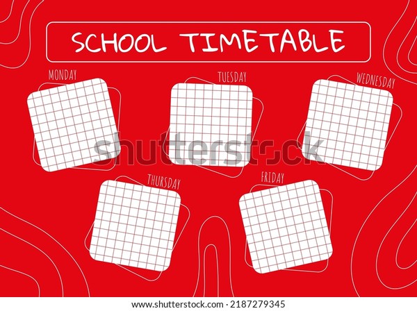 School Timetable Template Kids Red Color: เวกเตอร์สต็อก (ปลอดค่า ...