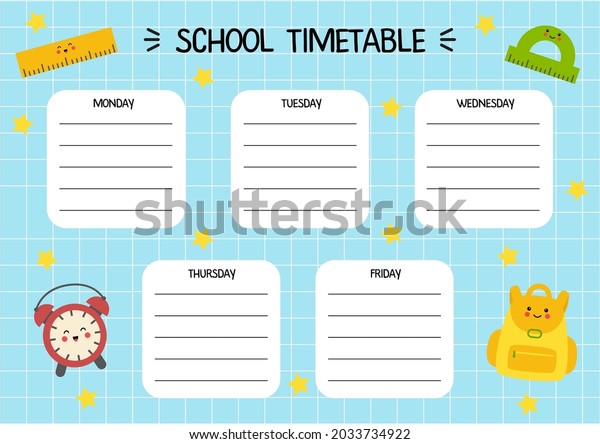 School Timetable Template Kids Weekly Planner Stock Vector (Royalty ...