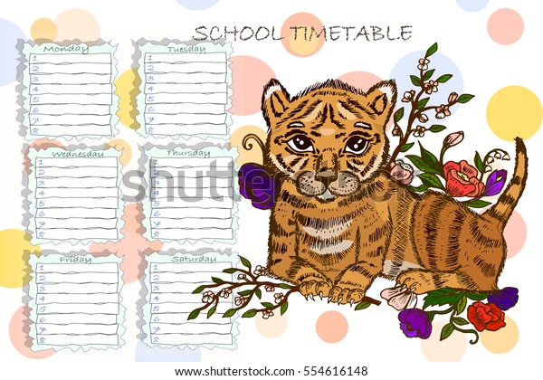School Timetable Tiger Schedule Organizer Schedule Stock Vector ...