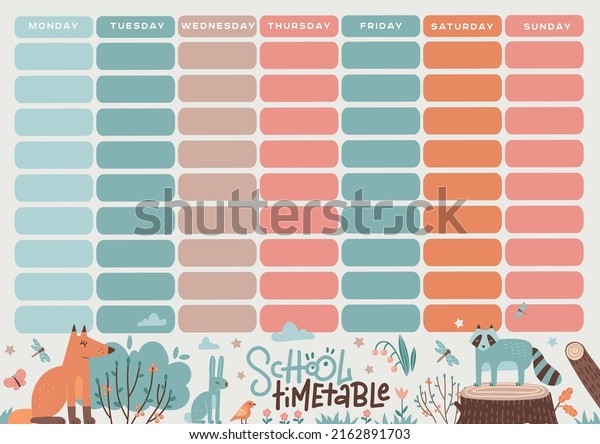 School Timetable Wild Forest Dwellers 7 Stock Vector (Royalty Free ...