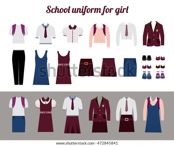 Stock vektor „School Uniform Girls Kit Flat Vector“ (bez autorských ...