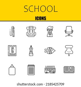 School Vector Line Icons Set Pencil Stock Vector (Royalty Free ...