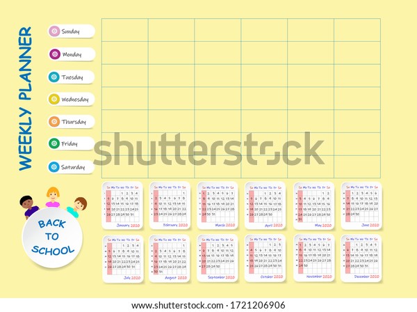 School Weekly Planner Calendar 2020 On Stock Vector (Royalty Free ...