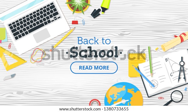 School Workplace Overhead Desk Top View Stock Vector (Royalty Free ...