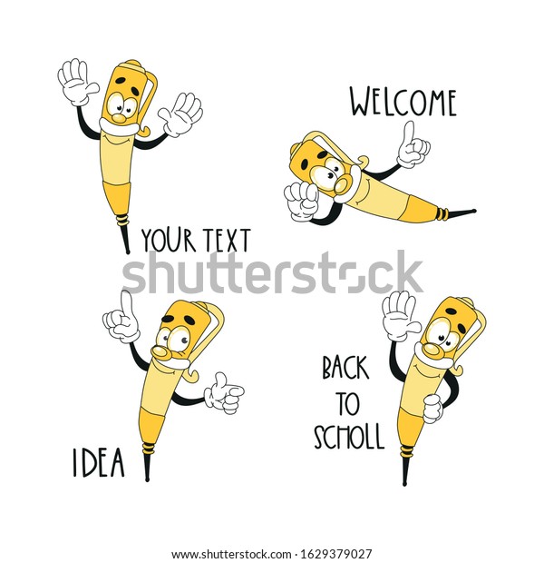 School Writing Pen Set Funny Cartoon Stock Vector (Royalty Free ...
