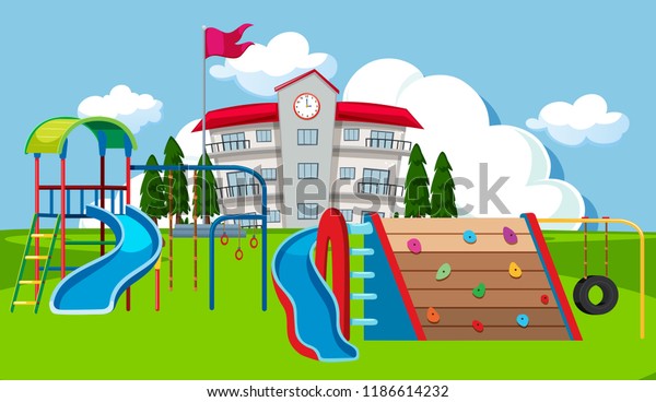 School Yard Playground Scene Illustration Stock Vector (Royalty Free ...