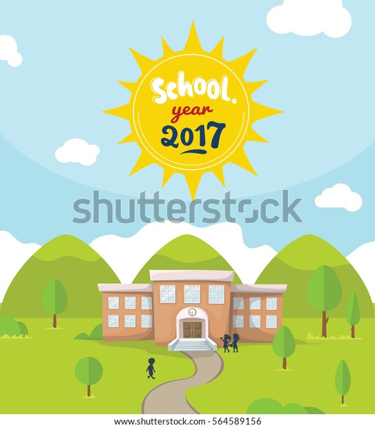 School Year 2017 Poster with School Building and Landscape