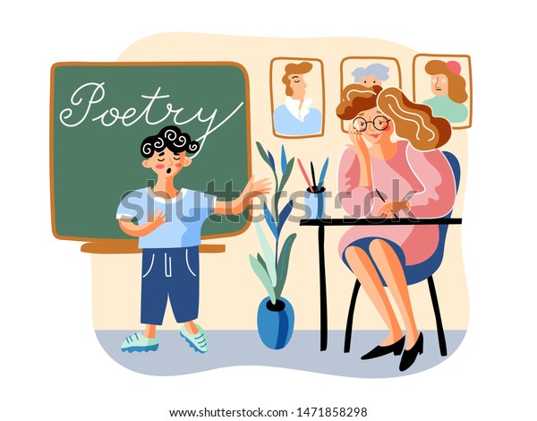 Schoolboy Tells Poem Flat Vector Illustration Stock Vector (Royalty ...
