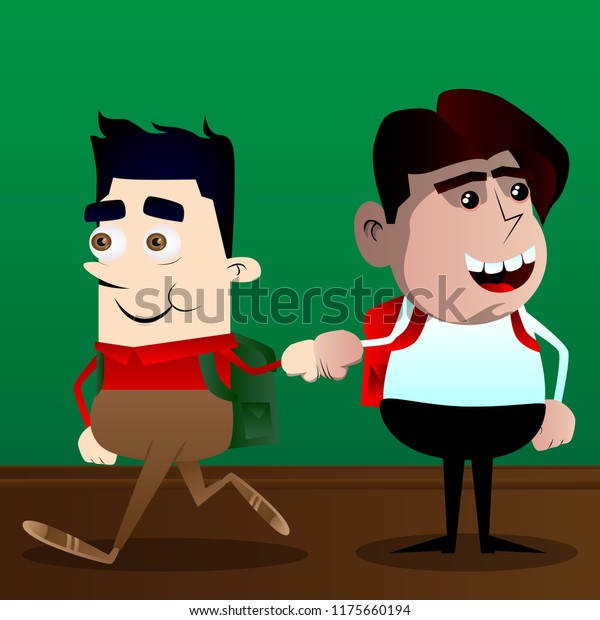 Schoolboys Giving Fist Bump Vector Cartoon: เวกเตอร์สต็อก (ปลอดค่า ...