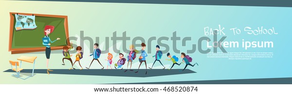 Schoolchildren Group Teacher Classroom Back School Stock Vector ...