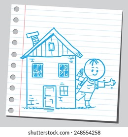 Schoolkid Behind House Stock Vector (Royalty Free) 248554258