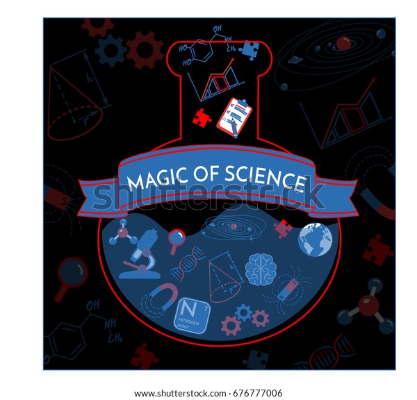 Science Design Poster Flask Black Background Stock Vector (Royalty Free ...
