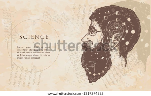 Science Double Exposure Portrait Scientist Renaissance Stock Vector ...