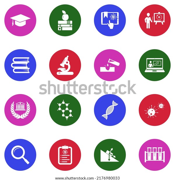Science Education Icons White Flat Collection Stock Vector (Royalty ...