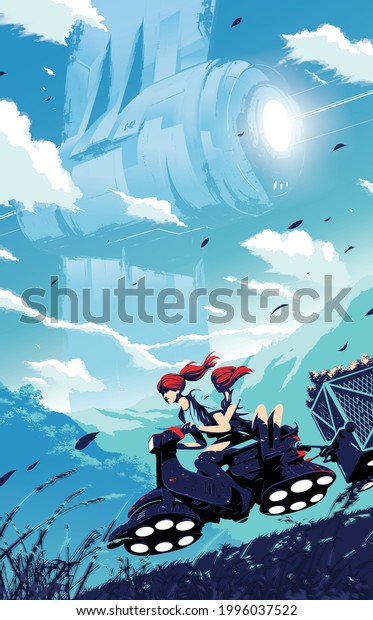Science Fiction Vector Illustration 2 Children Stock Vector (Royalty ...