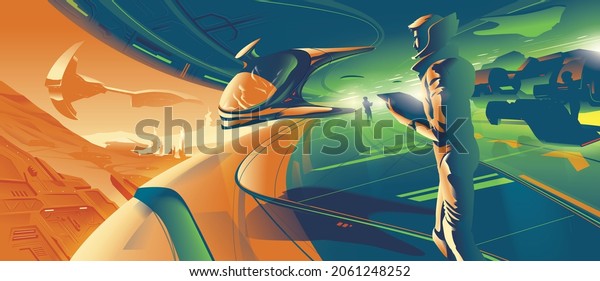 Scientific Vector Illustration Colony On Mars Stock Vector (Royalty ...