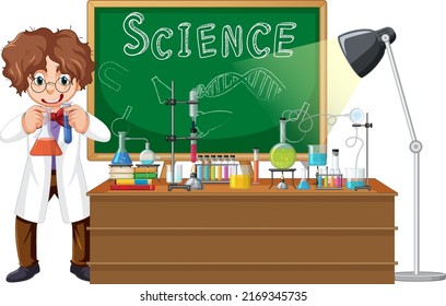 Scientist Cartoon Character Science Lab Objects Stock Vector (Royalty ...