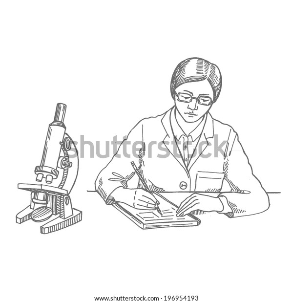 Scientist Girl Writes Experiment Vector Hand Stock Vector (Royalty Free ...