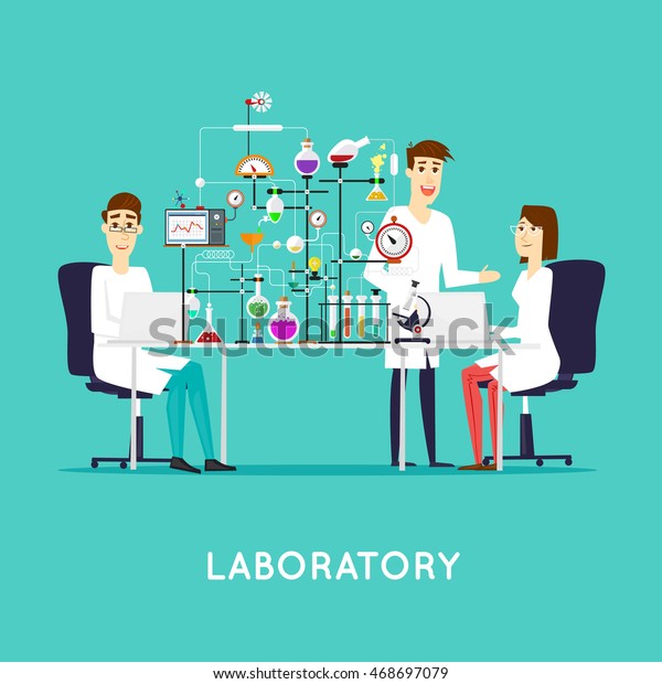 Scientist working in laboratory room. Workspace and workplace. Medical ...