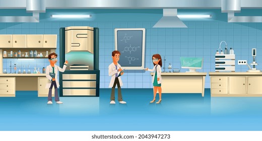 Scientists Cartoon Composition Indoor View Laboratory Stock Vector ...