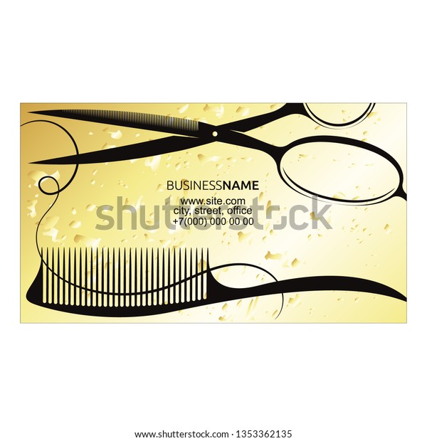 Scissors with a comb gold business card for a beauty salon