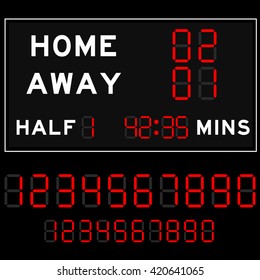 Scoreboard Red Digital Font On Black: vector de stock (libre de ...