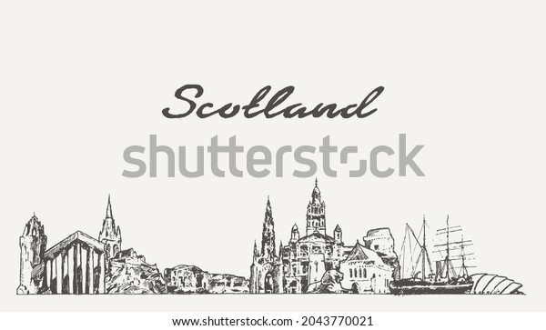 Scotland Skyline Hand Drawn Vector Illustration Stock Vector (Royalty ...