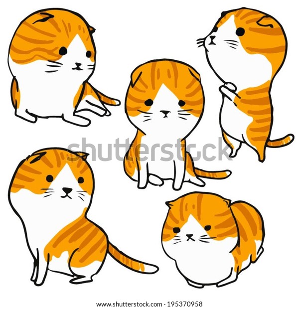 Scottish Fold Cat Cartoon Set Stock Vector (Royalty Free) 195370958 ...