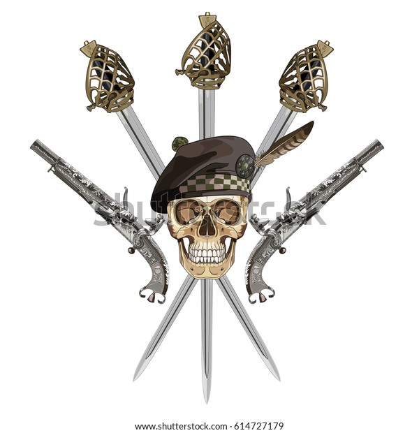 Scottish Highland Backsword Two Scottish Flintlock 库存矢量图（免版税）614727179 ...