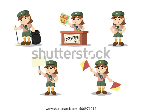 Scout Girl Cartoon Set Stock Vector (Royalty Free) 506971219